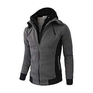 Maiyifu-GJ Men's Double Zipper Turtleneck Fleece Hoodie Lightweight Zip Up Hooded Jacket Long Sleeve Sweatshirt With Pocket (Dark Grey,X-Large)