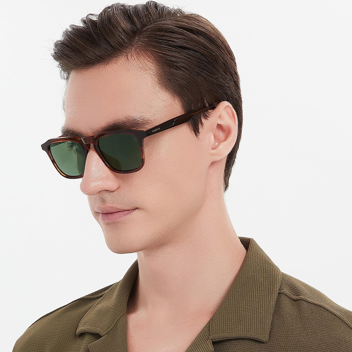 CARFIA Acetate Polarized Mens Sunglasses UV Protection Retro Fashion Cool Glasses for Driving Golf Fishing CA5352