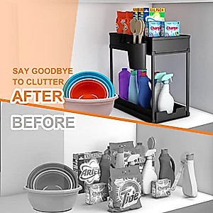 Under Sink Organizers and Storage,2 Tier Multipurpose Under the Sink Organizer, Sliding Kitchen Storage Pull Out Double Shelf Drawer for Bathroom Counter Cabinets, Undersink Hair Tool