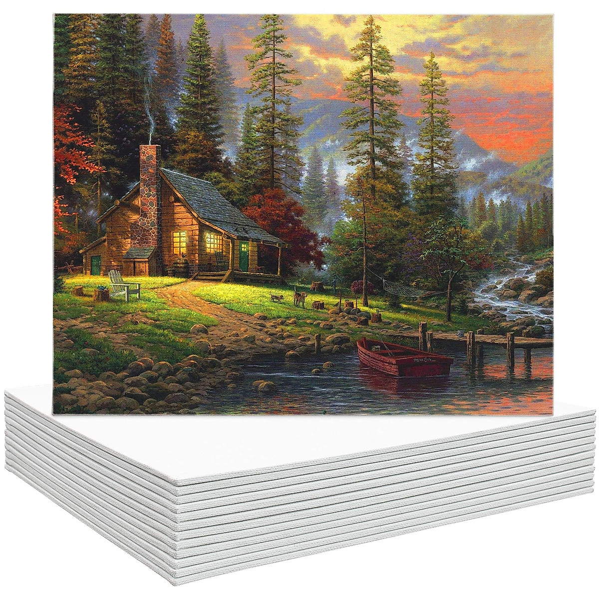 FIXSMITH-Painting-Canvas-Panels,8x10 Inch Canvas Board Super Value 12 Pack Canvases,100% Cotton,Primed Canvas Panel,Acid Free,Artist Canvas Boards for Professionals,Hobby Painters,Students & Kids.