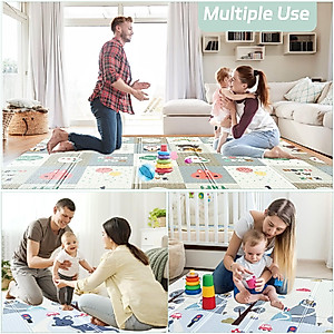 Baby Play Mat 79x71x0.4 Inch, Extra Large Waterproof Foldable Play Mat for Floor, Reversible Thickened Foam Activity Playmat for Babies, Toddlers, Kids, Safe Anti-Slip Tummy Time Baby Crawling Mat