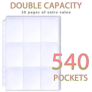 30 Pack 540 Pockets Trading Card Sleeves, Double-Sided 9 Pocket Page Protector, Ultra-Transparent Card Sheets for 3 Ring Binder, Card Sleeves for Cards, Baseball Cards