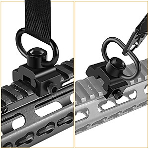 LONSEL 360° Rotation Picatinny Sling Swivel Mounts, 2 Point and Traditional Sling Picatinny Rail Mount with 1.25" Push Button QD Sling Swivels - Black (2 Pack)