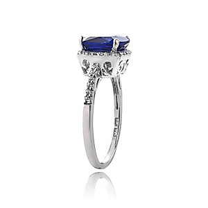 Ice Gems Sterling Silver Created Blue Sapphire and Cubic Zirconia Cushion-Cut Halo Ring, Size 8