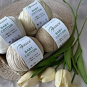 FINECE Baby Cotton, 60% Cotton 40% Acrylic Yarn, Fine (2) for Crochet and Knitting 2 x 1.76 Oz (2 x 50g) / 2 x 180 Yrds (2 x 165m), Soft Yarn, Amigurumi Yarn (2 Skeins, 3049 - Green)