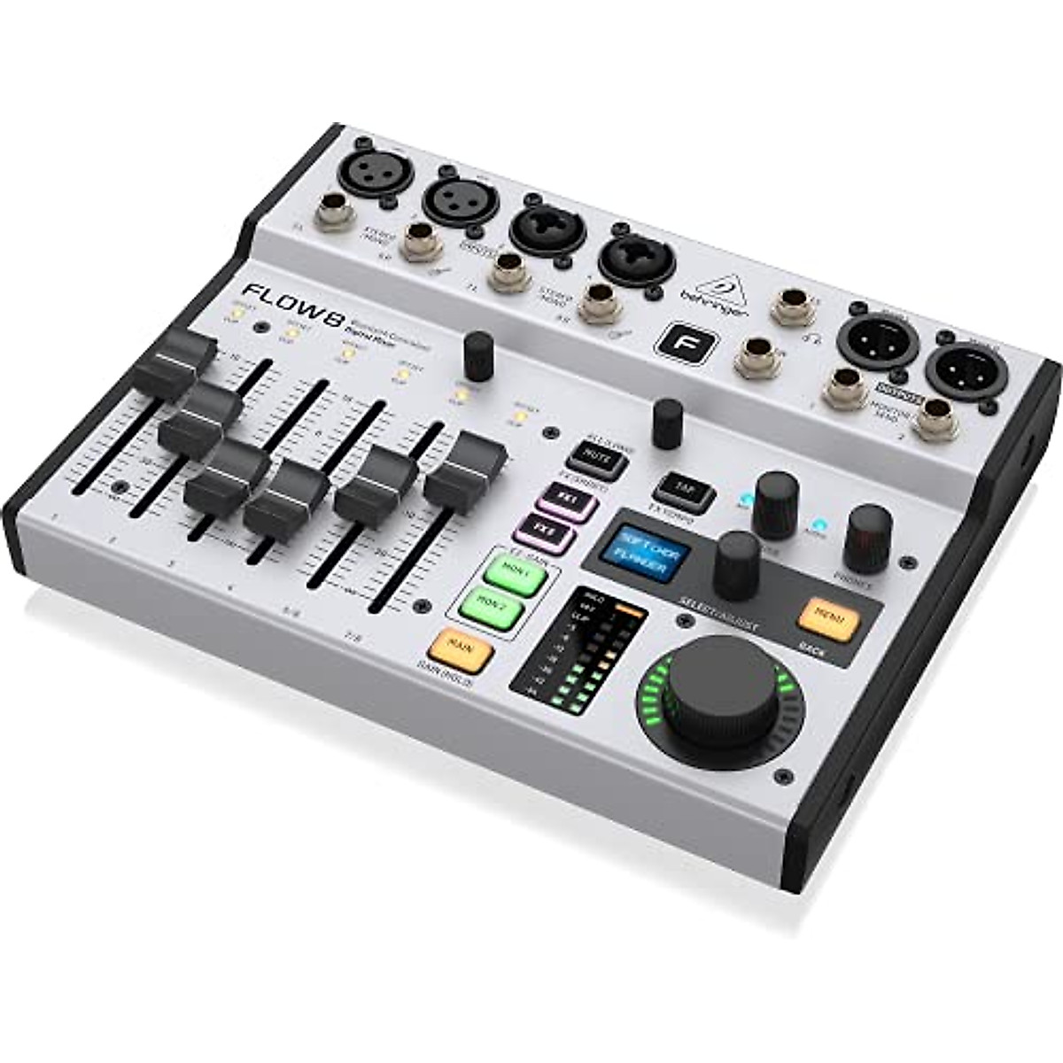 Behringer FLOW 8 8-Input Digital Mixer with Bluetooth Audio and App Control, 60 mm Channel Faders, 2 FX Processors and USB/Audio Interface