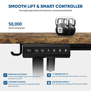 DUMOS 55 Inch Electric, Ergonomic Sit Stand Drawers, Home Office Height Adjustable Desk Computer Workstation, 23.62"D x 55.12"W x 28.74"H, Rustic Brown