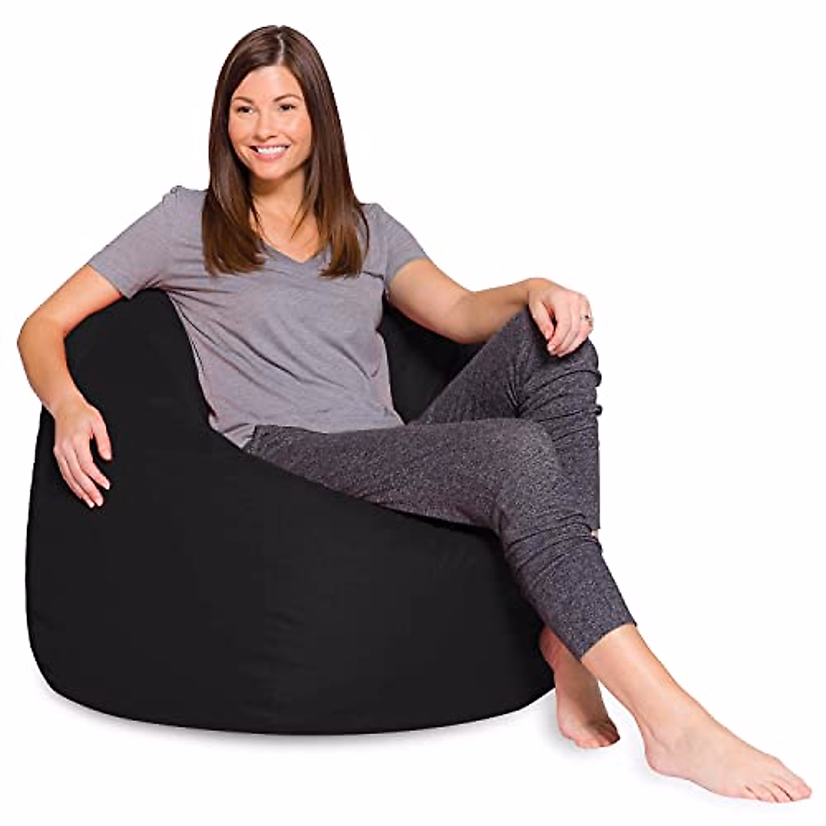 Posh Creations Bean Bag Chair for Kids, Teens, and Adults Includes Removable and Machine Washable Cover, Solid Black, 48in - X-Large