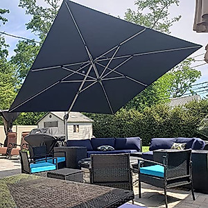 PURPLE LEAF 12 Feet Double Top Deluxe Square Patio Umbrella Offset Hanging Umbrella Cantilever Umbrella Outdoor Market Umbrella Garden Umbrella, Grey