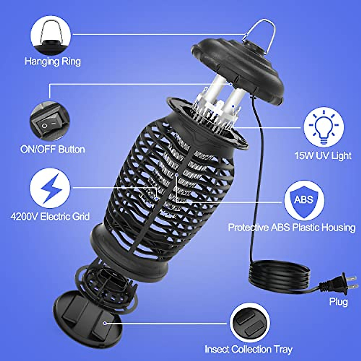 Bug Zapper, Electric Mosquito Zapper Outdoor, Insect Zapper Fly Traps Mosquito Killer Lamp for Home Patio