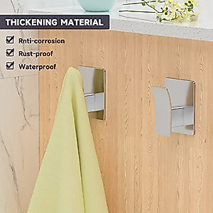 Adhesive Hooks for Hanging Heavy Duty, Towel Hook for Bathrooms Inside Shower Wall Mounted,Stainless Steel Door Hangers Coat Rack for Kitchen-2 Packs (Brushed Nickel)