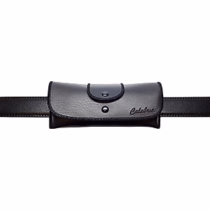 Calabria Double Snap Belt Loop Eyeglass Case Black PU Leather Vintage Old School Eye Glasses Pouch Semi-Hard Sunglass Holder