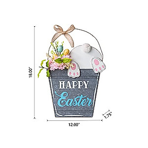 Glitzhome 18 Inch Wooden Easter Bunny Hanging Decoration,"Happy Easter" Rabbit Welcome Sign wood Bunny Eggs Easter Decorations for Door Home Garden Spring Party