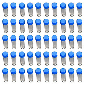 50 Pieces 5ml Clear Plastic Graduated Vial Tube with Blue Screw Caps Cold Storage Plastic Storage Container Test Tubes Plastic Centrifuge Tubes Conical Bottom Standing Plastic Vial