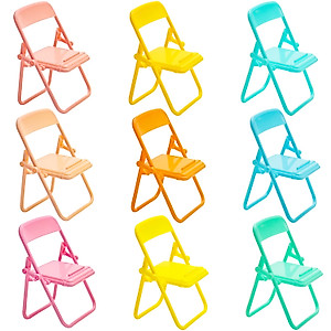 Bbiamsleep 9 Pcs 1:6 Scale Colorful Miniature Chair Miniature Folding Chairs Miniature Plastic Chair Mini Furniture Accessories(Random Color)