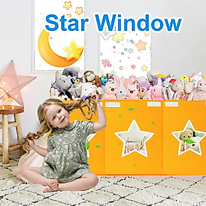 Extra Large Toy Box Chest, Toy Storage Organizer Bins with Transparent Windows, Foldable Storage Box for Kids,Boys,Girls,Toddler,Nursery Room,Playroom(Orange Srar)