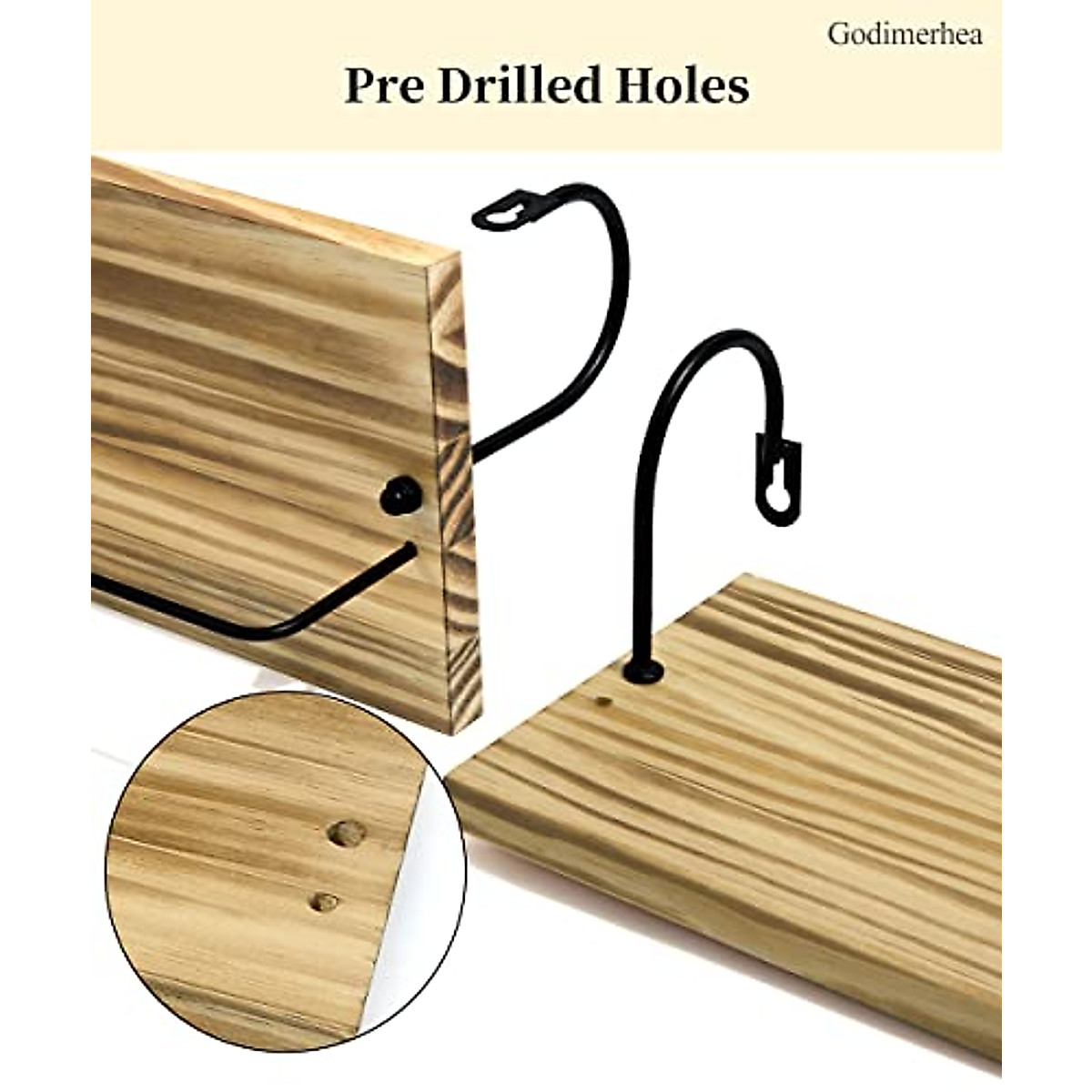 Godimerhea Floating Shelves with Hooks, Set of 2 Rustic Wall Mounted Wooden Decorative Storage Shelves with Towel Rack for Coffee Bar, Kitchen, Living Room（Brown）