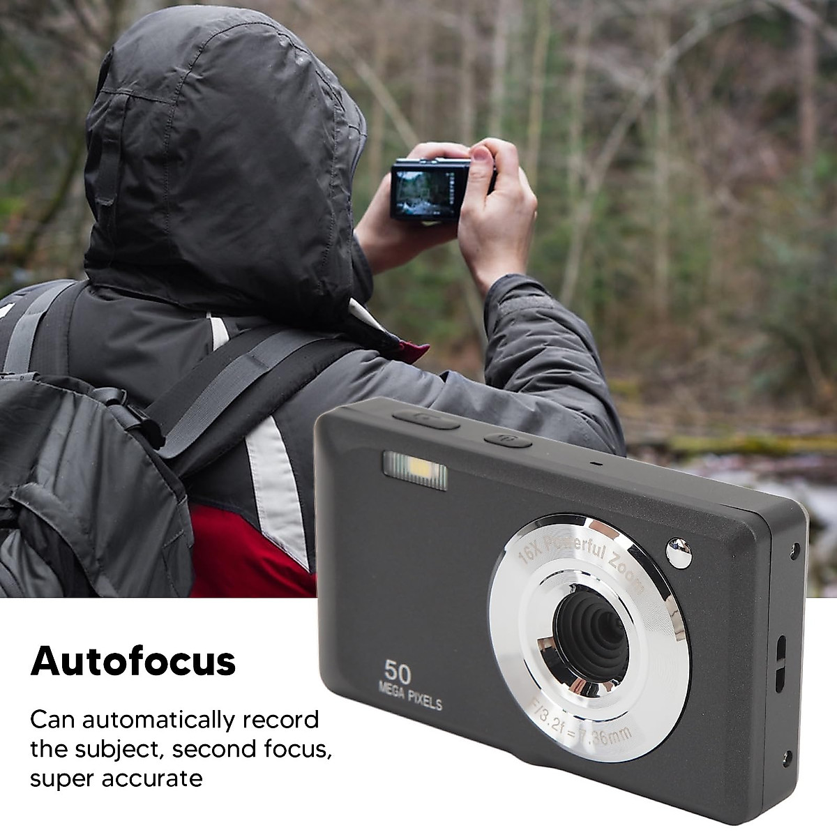 4K Digital Camera, 50MP 16X Zoom Point and Shoot Camera with Autofocus & Timer Shooting, Anti Shake Digital Video Camera for Kids Teens Students, Work with Tripod & Selfie Stick