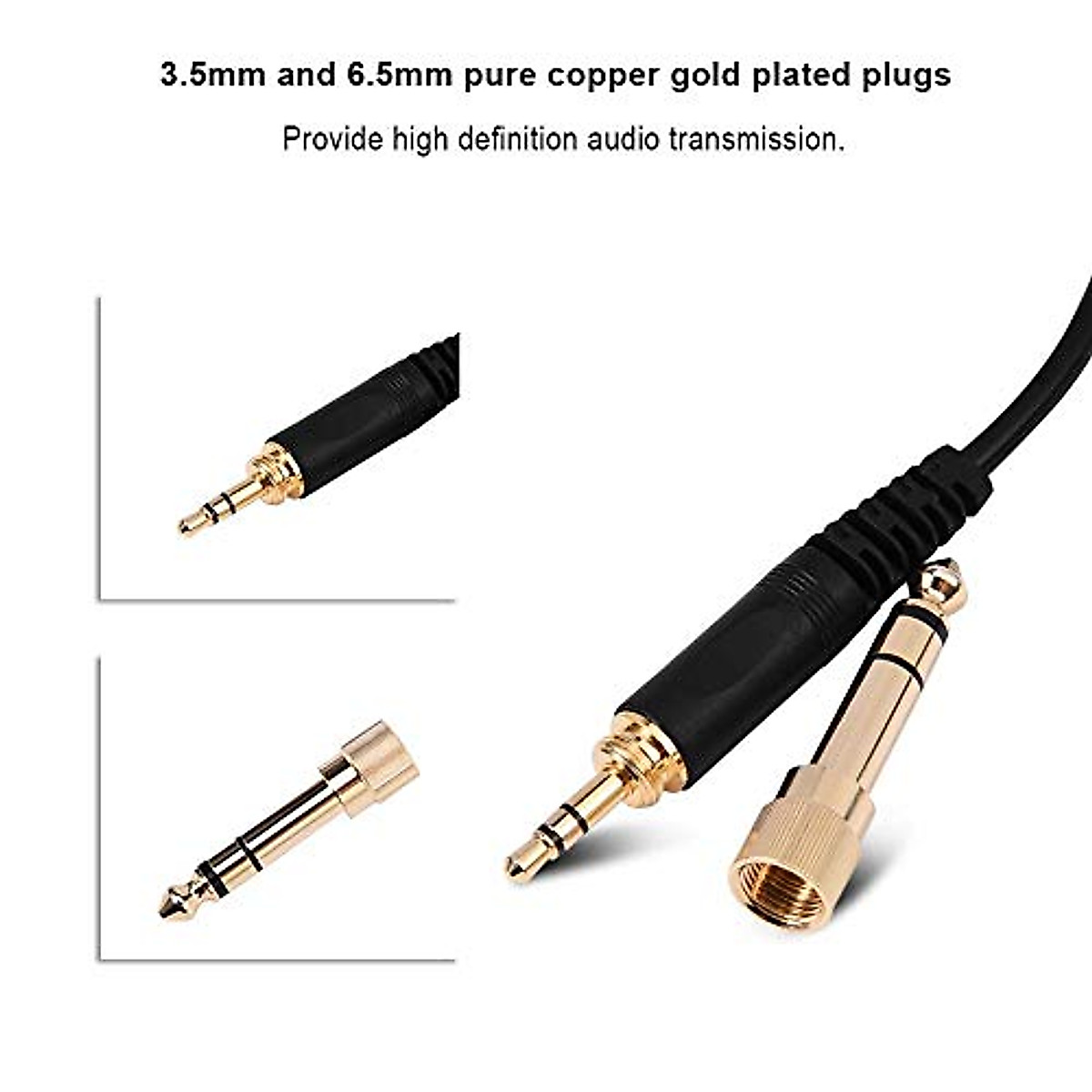 Coiled Headphone Cable with 3.5MM and 6.5MM Plug, Replacement Coiled Spring Stereo Audio Cable for HD25/560/540/480/430/250 Headphones