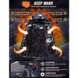 TACVASEN Mens Tactical Jacket Water Resistant Winter Ski Jacket Green Camo Military Jacket Thick Warm Jacket Camo Parka Rain Coat Snow Coat