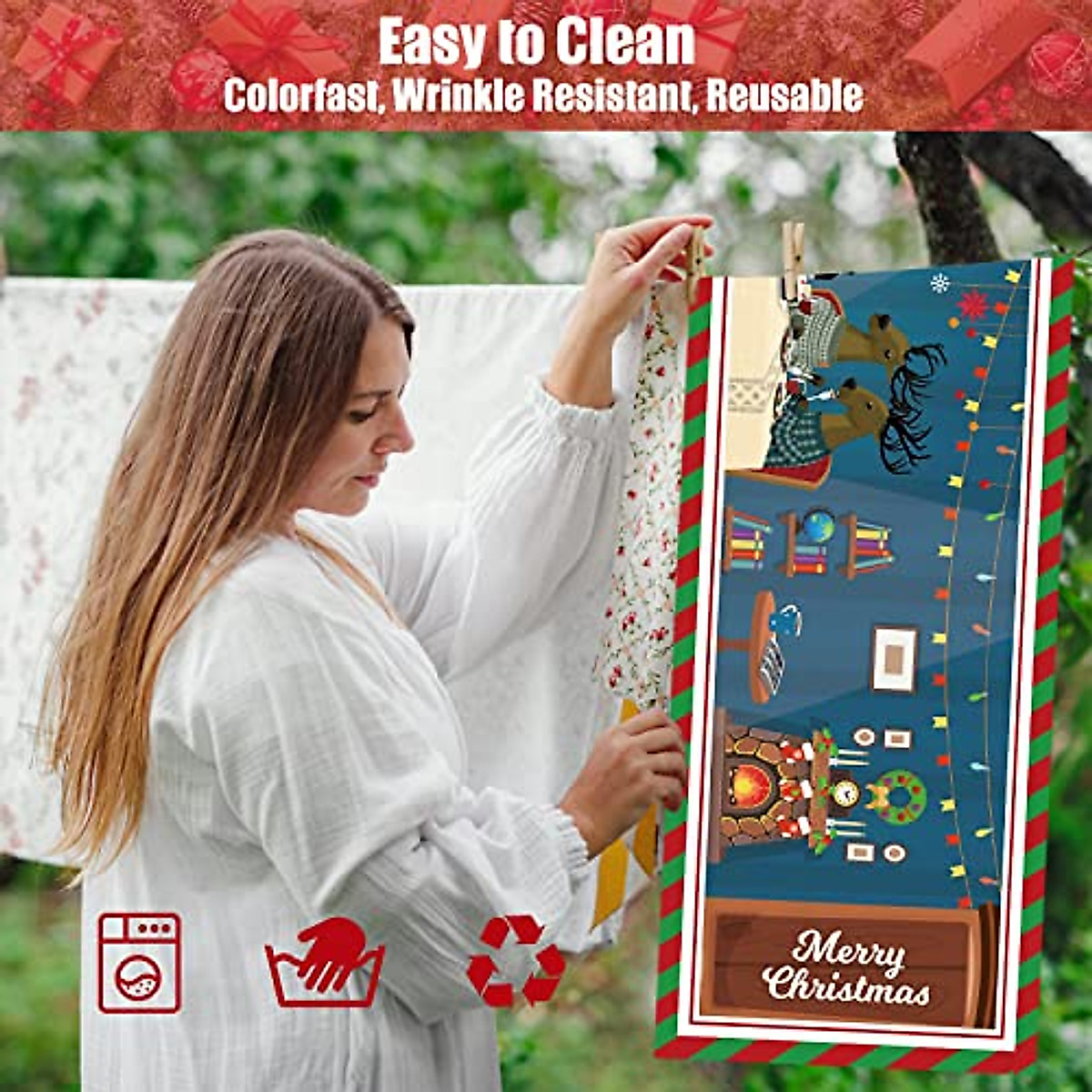 Christmas Table Runners 72 Inches Long, Farmhouse Table Runners Holiday Table Runners, Dining Table Runner with Santa Claus Christmas Trees Reindeers for Xmas Home Kitchen Dining Room Party Decor