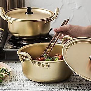 Lyellfe 2 Pack Korea Ramen Pot with Lid, Fast Noodles Cooking Pots, Alluminum Shin Ramyun Pot with Handles, Great for Soup, Curry, Pasta and Stew, 2 Sizes