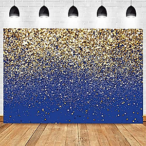 LYCGS 7X5FT Royal Blue Glitter Backdrop Birthday Backdrop Gold Spots Bokeh Backdrop Wedding Prom Graduation Photography Background Happy New Year Backdrop Studio Props X-77