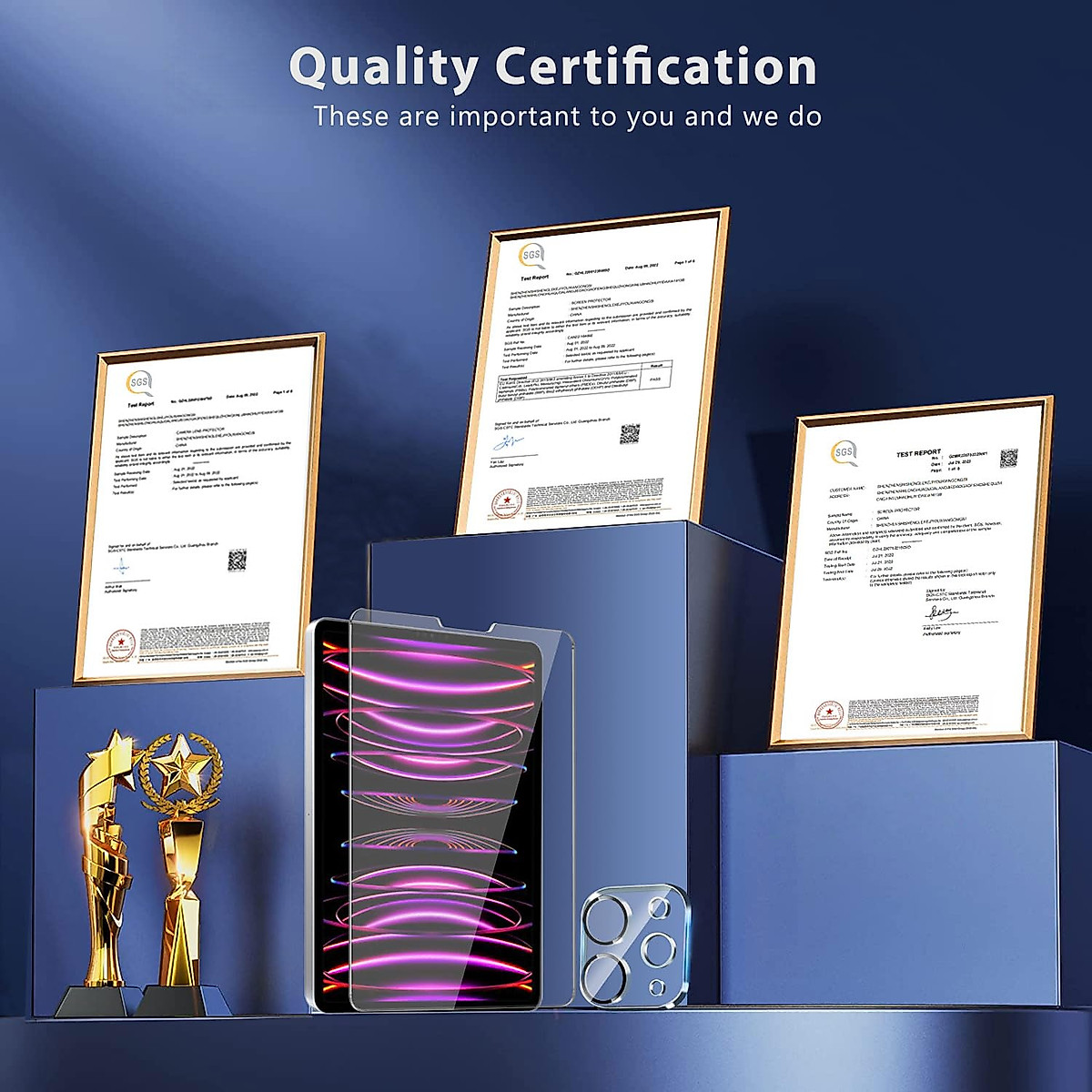 QHOHQ [2+2 Pack] Tempered Glass Screen Protector for iPad Pro 12.9 2022/2021/2020 (6th/5th/4th Generation) with Camera Lens Protector, Ultra HD, Anti-Scratch, Designed for Face ID＆Apple Pencil