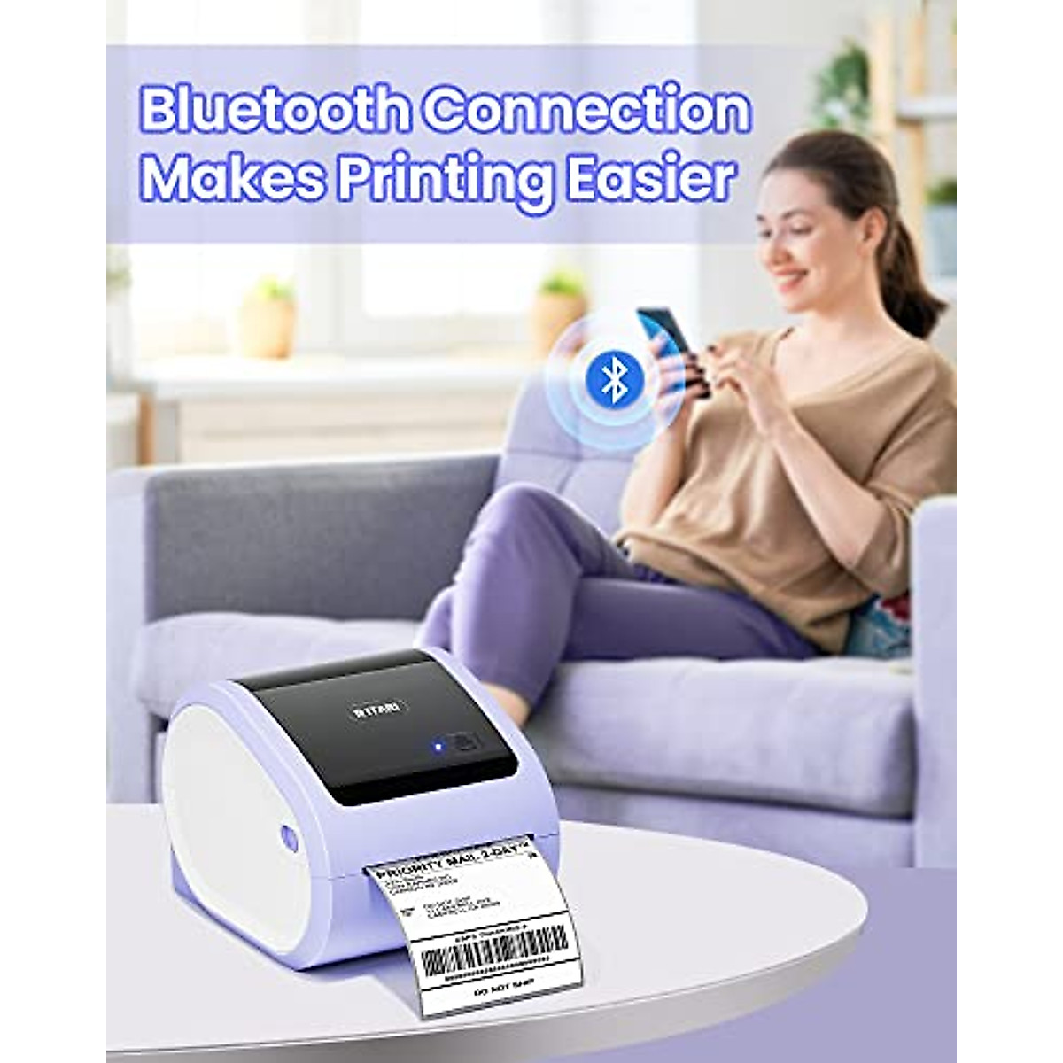 Bluetooth Shipping Label Printer 4X6 - Wireless Thermal Label Printer for Shipping Packages & Small Business - Thermal Shipping Label Printer Support with Phone, Compatible with Etsy , Shopify, UPS