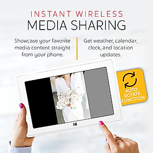 Kodak 10-Inch Touch Screen Digital Picture Frame, Wi-Fi Enabled with 16GB of Internal Memory, HD Photo Display and Music/Video Support Plus Clock, Calendar, Weather and Location Updates - Whilte