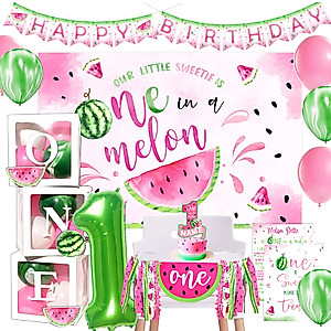 One in A Melon Party Decorations, Watermelon First Birthday Party Supplies, Watermelon Birthday Party Supplies, One in a Melon Backdrop High Chair Banner, Baby 1st Birthday Balloon Boxes for Girl 1st Birthday Party