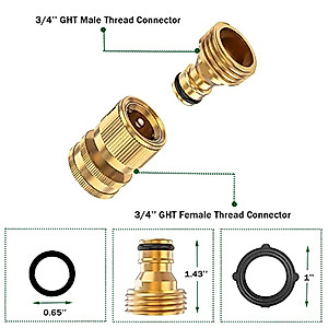 Hopcorner 6 Sets Garden Hose Quick Connector, Solid Brass 3/4 Inch GHT Thread Fitting No-Leak, Water Hose Female and Male Easy Connect