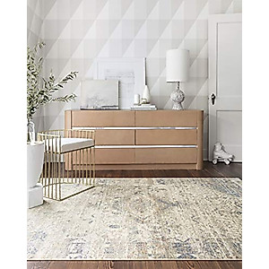 Loloi Revere Rug, Ivory & Blue 2'-6" x 10'-0" Area Rug – Traditional Accent Rugs for Living Room, Bedroom, Entryway & Hallway, No Shed High Traffic Area Home Decor Rug