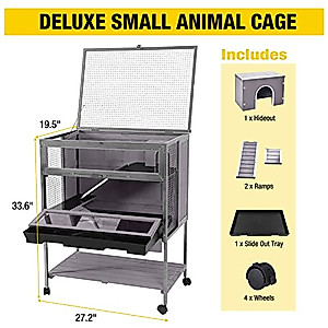 Hamster Cage Large Guinea Pig Cage with Metal Frame Movable Rat Habitat with Aluminium Alloy Edge,Plastic Deep Not Leakage Pull Out Tray,Storage Shelf