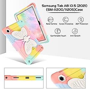 DOMAVER Galaxy Tab A8 Case Samsung Tab A8 Case 10.5 Inch with Butterfly Stand Shockproof Rugged Kids Friendly Silicone Heavy Duty Cover- Colorful Pink