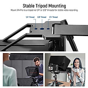 NEEWER Teleprompter X14 PRO with RT-110 Remote & APP Control (Bluetooth Connection via NEEWER Teleprompter App), 14” Portable No Assembly Compatible with iPad Android Tablet Smartphone Camera