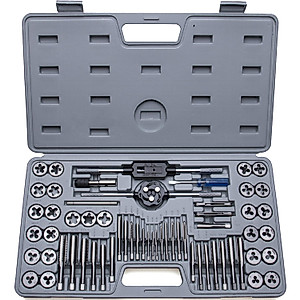 60-Pc Master Tap and Die Set - Include SAE Inch Size #4 to 1/2” and Metric Size M3 to M12, Coarse and Fine Threads | Essential Threading Rethreading Tool Kit with Complete Accessories and Storage Case