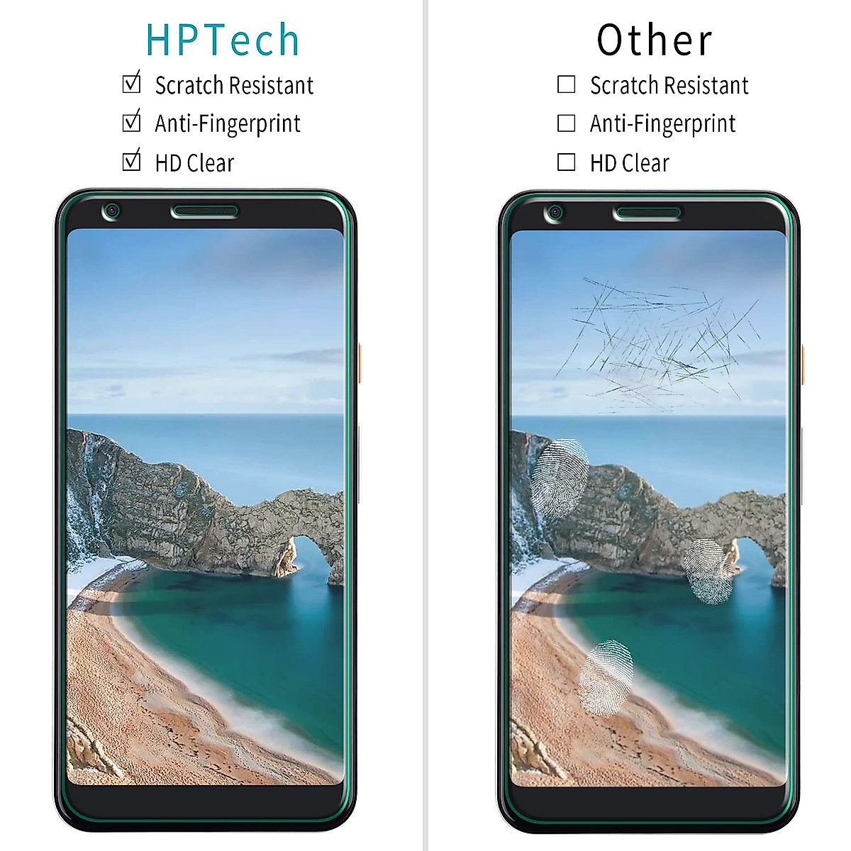 HPTech [2 Pack] Designed for Google (Pixel 3a XL) Tempered Glass Screen Protector, 0.33mm, 9H Hardness, Case Friendly