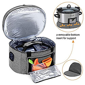 Luxja Double Layers Slow Cooker Bag (with a Bottom Pad and Lid Fasten Straps), Insulated Slow Cooker Carrier Fits for Most 6-8 Quart Oval Slow Cooker, Gray (Bag Only)