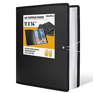 Nicpro 11x14" Art Portfolio Folder, 30 Pockets Display 60 Pages Art Painting Portfolio Binder with Clear Plastic Sleeves, Presentation Storage Book for Kids & Artists Artwork Drawing - (Black)