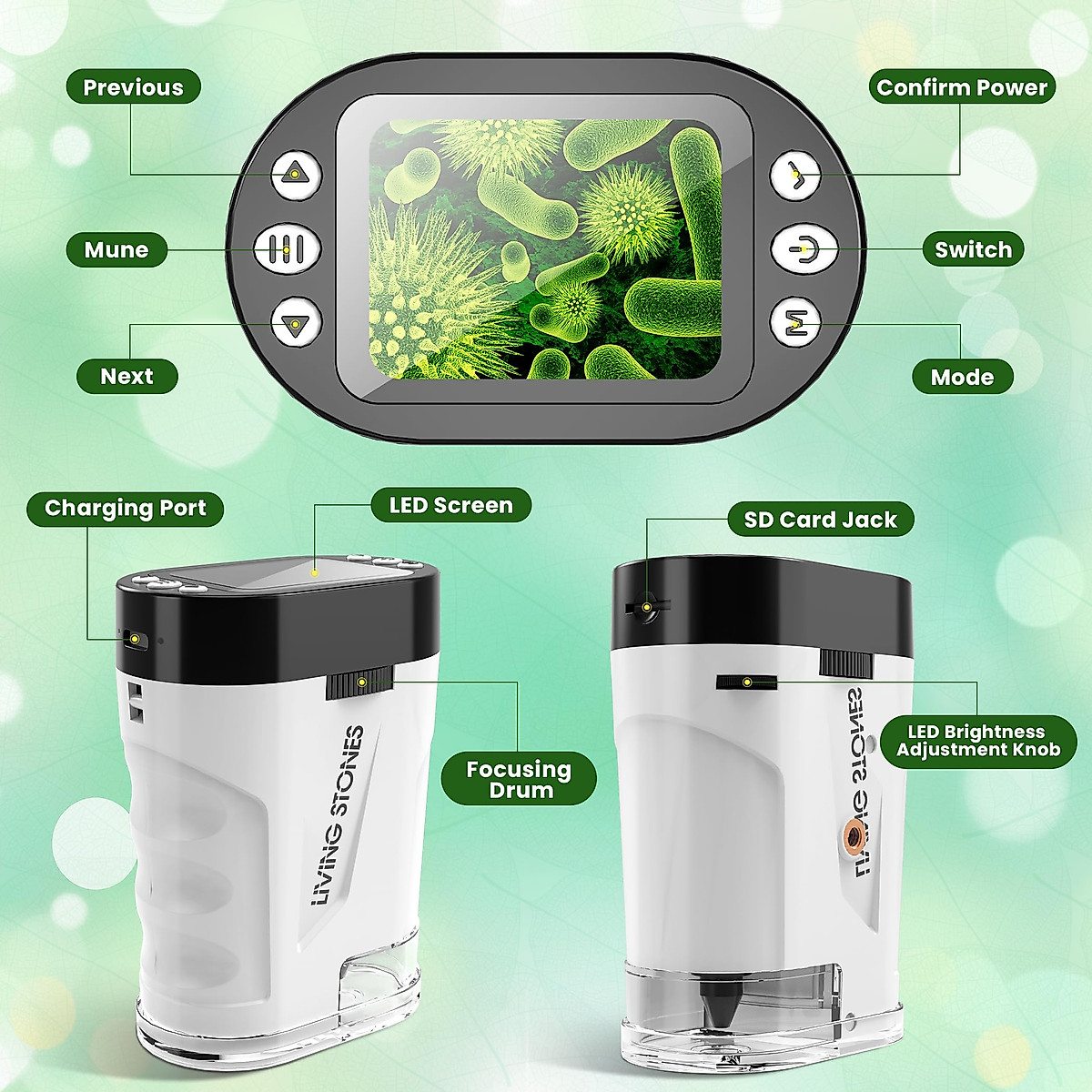 Skirfy Microscope Kids Toys, Science Kit with 1000x HD Video Photo Digital Mini Microscope, Family Day Games STEM Learning Educational Toys for Kids Age 6+, Easter Valentines Day Gifts for Kids