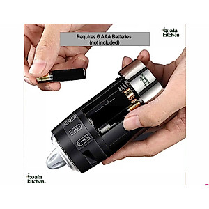 The Koala Kitchen Co. Gravity Electric Salt and Pepper Grinder Set - Stainless Steel Salt and Pepper Shakers Adjustable Coarseness - Blue Light Battery Operated Salt and Pepper Mills, 2 Pack (Black)