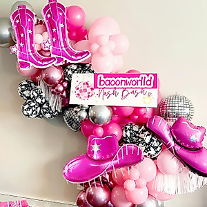 4 PCS Pink Cowgirl Boot+Hat Foil Balloon/Cowgirl Cowboy Hat Balloon/Western Cow Party Decorations/Last Rodeo Party/Disco Birthday Decorations/Country Party/Girly Pink Western Cowgirl Party
