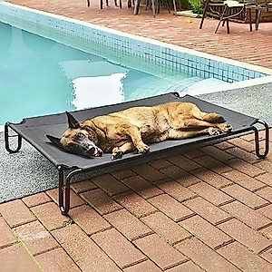pettycare Elevated Outdoor Dog Bed - Raised Dog Bed for Large Dogs, Waterproof Dog Cot Bed Easy to Assemble, Cooling Elevated Dog Bed with Breathable Teslin Mesh, Durable, Non Slip, Up to 65 lbs,Black