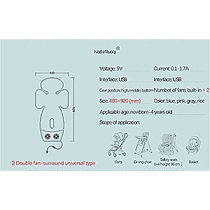 Pink Baby Seat Cooling Liner, Mesh Stroller Liner Infant Baby Cushion Pad Cool Seat for Stroller Safety Seat Dining Chair, with 2 Adjustable Fans and USB Powered