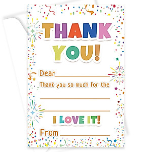 Vusnud 72Pcs Kids Thank You Cards, Fill in The Blank Thank You Notes with Envelopes from Teacher for Birthday (4x6 In)