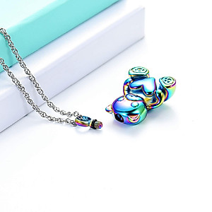 Cremation Jewelry Urn Nekclaces for Ashes for Women Gilrs Teddy Bear Keepsake Memorial Necklace for Human Pet Baby Ashes,Rainbow