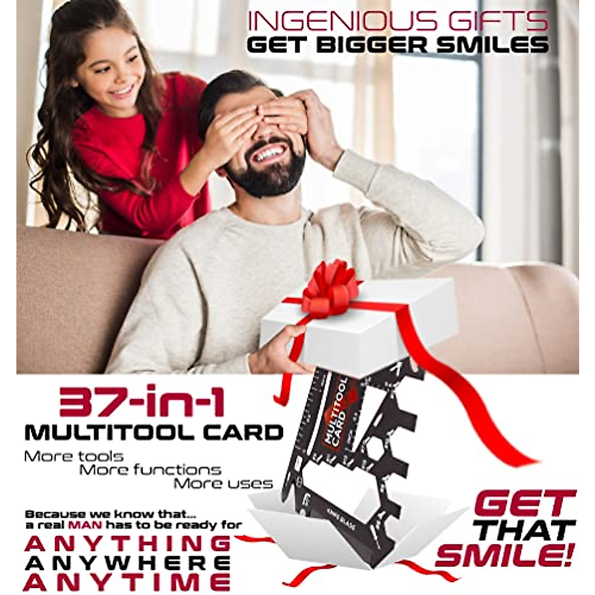 37-in-1 Wallet Tool Card Gift. Black Credit Card Bottle Opener Multitool with Multifunction Tools. Best Stocking Stuffer Gifts for Men, Dads, Husbands, HandyMen & Outdoor Enthusiasts