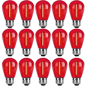 Minsily 15 Pack S14 LED Bulbs Red Christmas Replacement Bulb 1W LED String Light Bulbs Vintage LED Edison Bulb E26 Base Plastic Decorative Bulb Filament String Lights for Outdoor Patio Home Decor(Red)