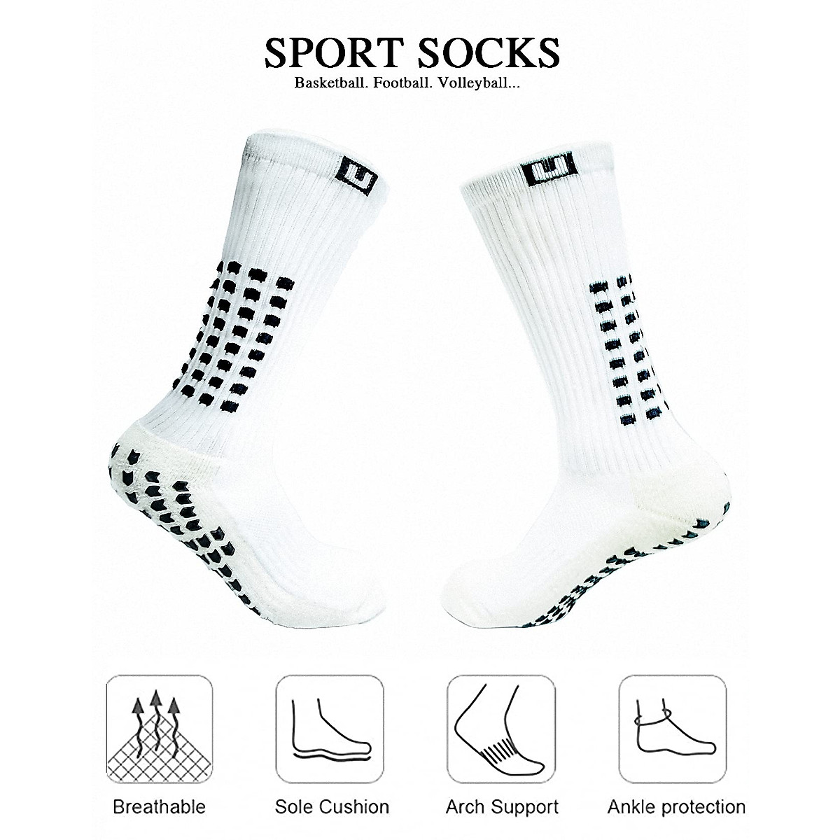 Ulalaza Unisex Anti Slip Sports Thicken Cushion Soccer Socks Non Skid Grippy Traction for Football Basketball Sports